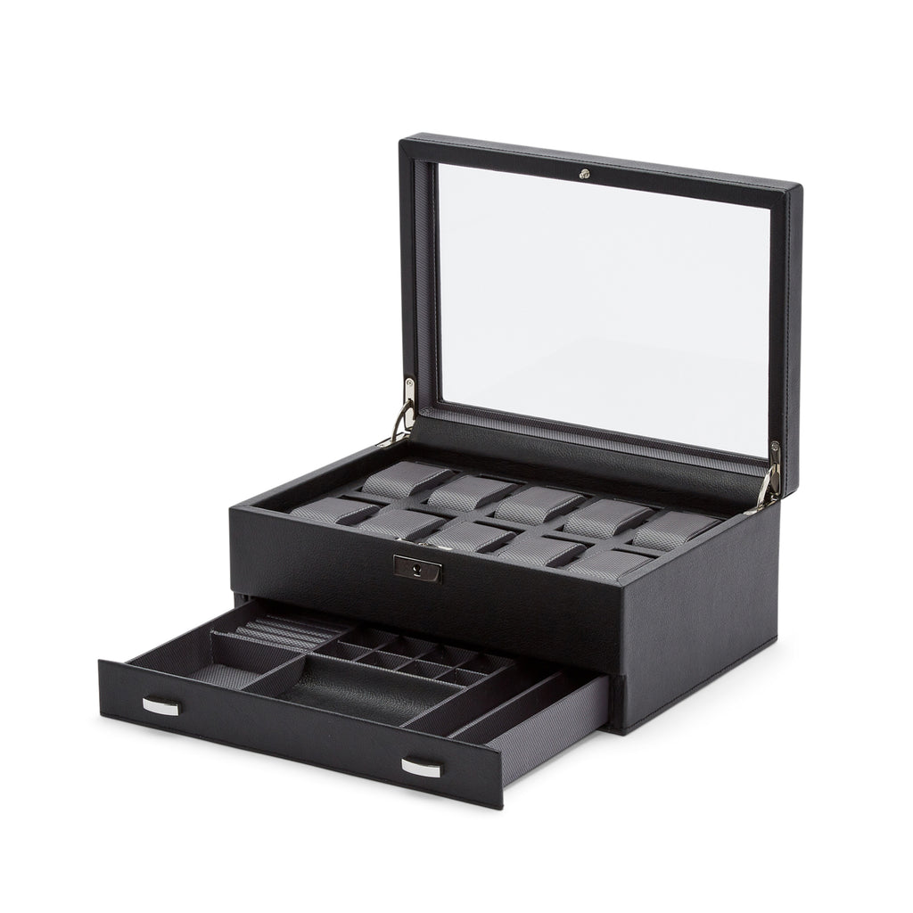 WOLF Viceroy 10 Piece Watch Box with Drawer | Black – WATCHFINDER CANADA